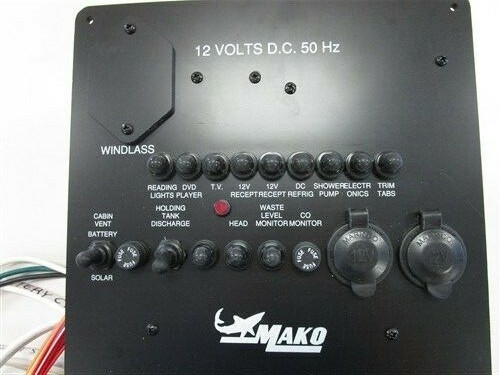 MAKO 220 VOLT A.C. 12 VOLT D.C. BREAKER SWITCH PANEL BLACK 19 1/8" X 9 ...
