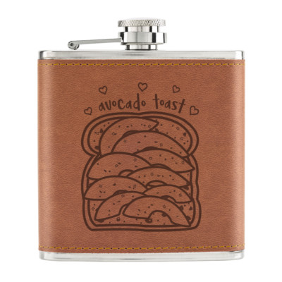 Avocado Toast Sliced 6oz PU Leather Hip Flask Tan - Funny Joke Vegan ...