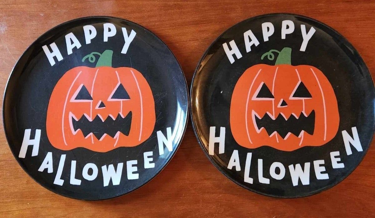 Set of 11 Halloween Dinner Plates/ Bowls Style Pumpkin Melamine Hyde ...
