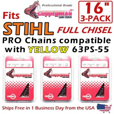 COPPERHEAD 16" 3-Pk FULL CHISEL SAW CHAINS FITS STIHL MS211 MS 200T ...