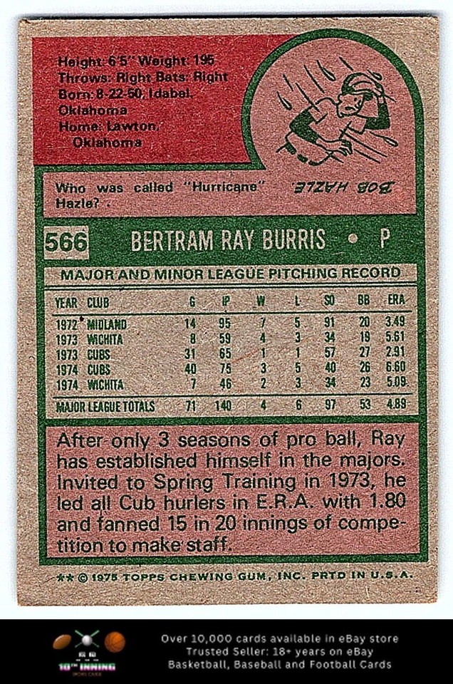 1975 Topps BASEBALL #566 Ray Burris | eBay