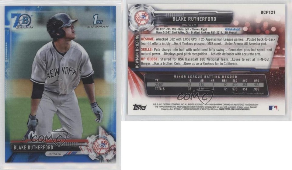 2017 Bowman Blue Refractor 70th Anniversary Blake Rutherford #BCP121 ...