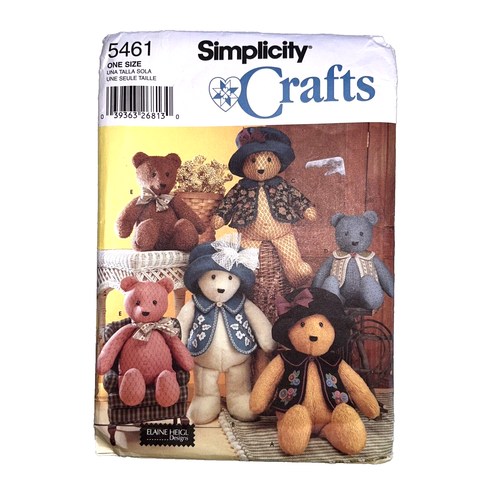 Vtg Simplicity Pattern 5461 Bear & Accessories Elaine Heigl 2 Sizes 18 ...