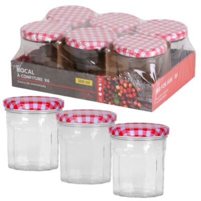 Glass Jam Jars Checkered Metal Lids Honey Pickles Food Preserve Home ...