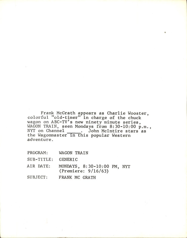 BR50 1963 Rare Original Photo WAGON TRAIN Frank McGrath Charlie Wooster ...