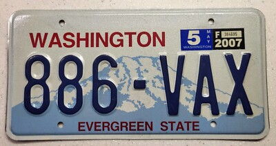 2007 Washington License Plate Tag #886 - VAX | eBay