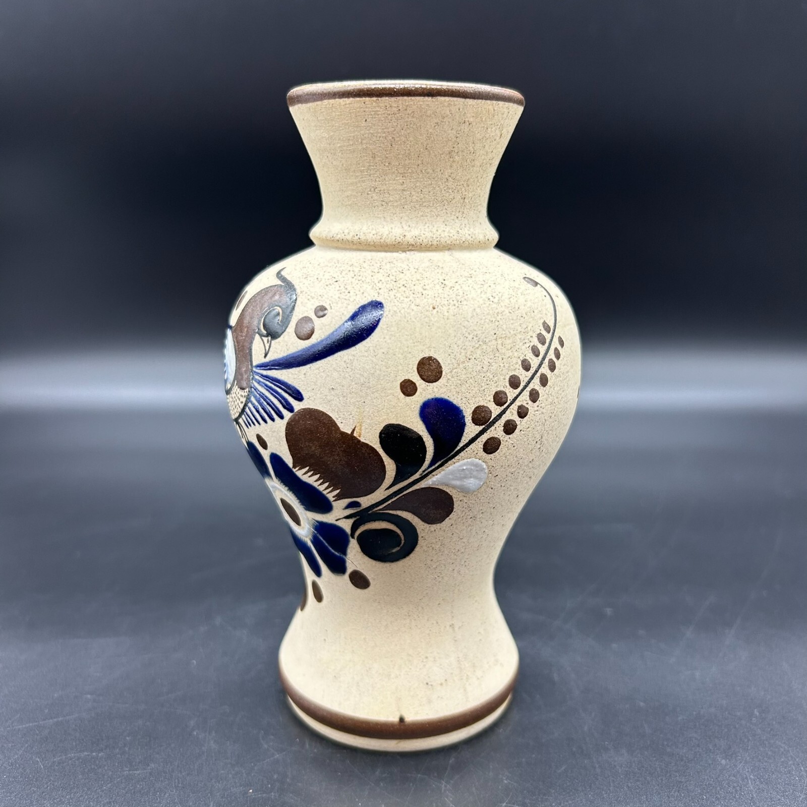 Tonala Pottery Sanded 6" Vase Hand Painted Birds Flowers Made in Mexico ...