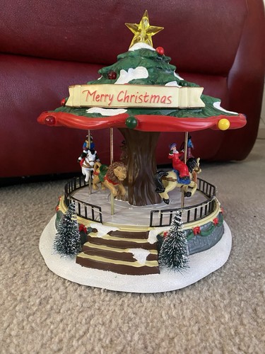 St Nicholas Square Christmas Village Tree Carousel Ride Lighted Motion ...