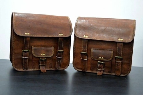 2 Motorcycle Saddlebags 2 Side Bag Brown Goat Leather Saddlebag 2 Bag ...