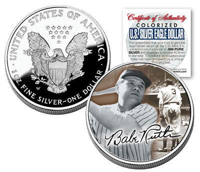 BABE RUTH American Silver Eagle Dollar 1 oz U.S. Colorized Coin Yankees ...