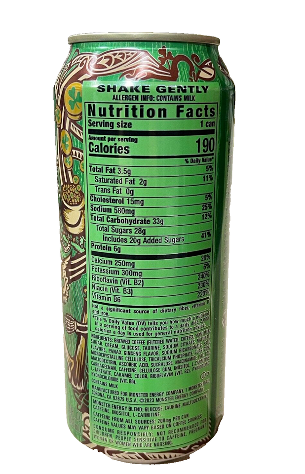 NEW JAVA MONSTER ENERGY IRISH CREME FLAVOR COFFEE DRINK 1 FULL 15 FLOZ ...