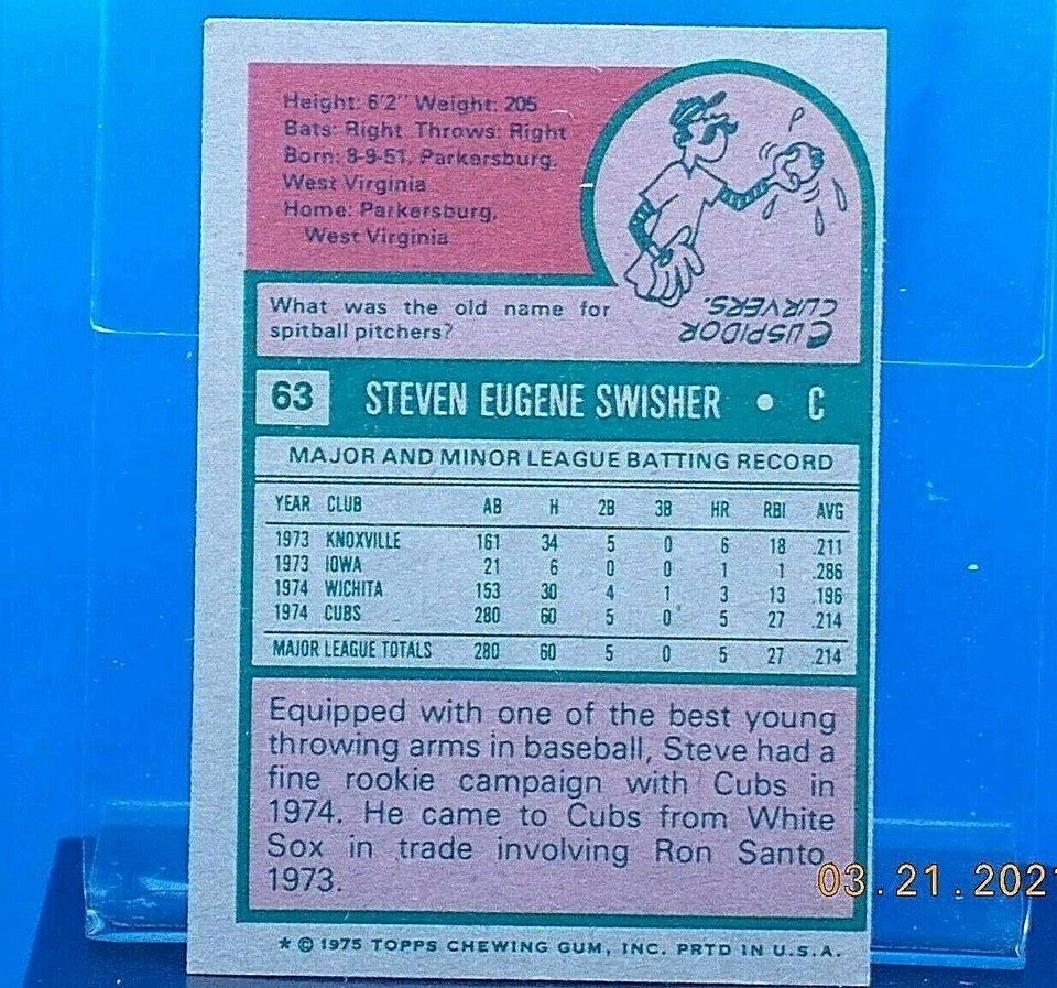1975 TOPPS Baseball Card # 63 *** STEVE SWISHER *** Chicago Cubs | eBay
