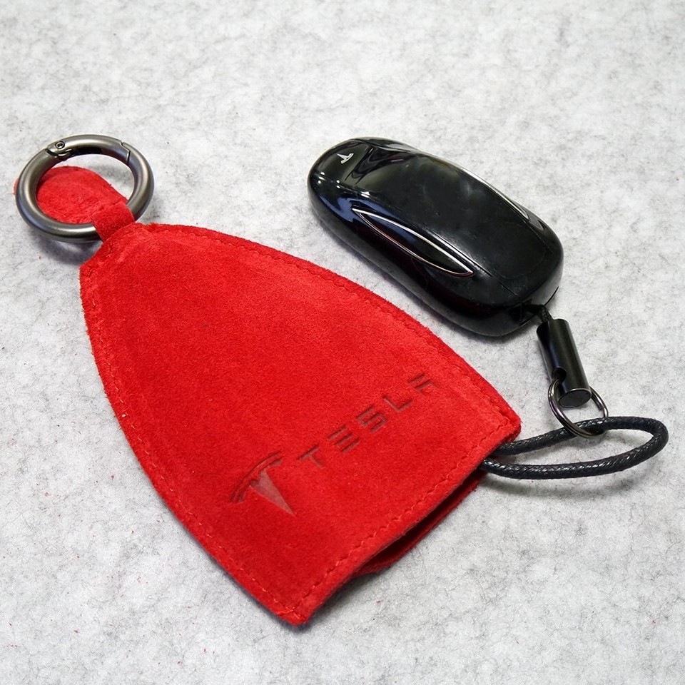 Tesla Casual Suede Leather Car Key Fob Protective Case Keychain ...