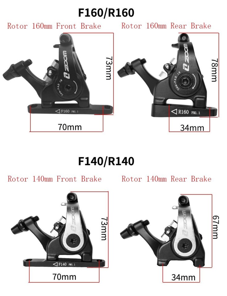 Zoom Dual-Piston Cable Actuated Mechanical Flat Mount Disc Caliper ...