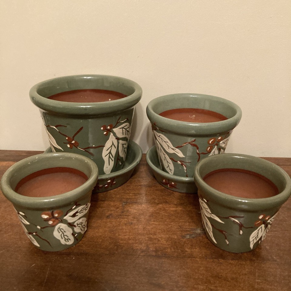 Vintage C H Brannam Barum Barnstaple Pottery Plant Pots Leaves ...