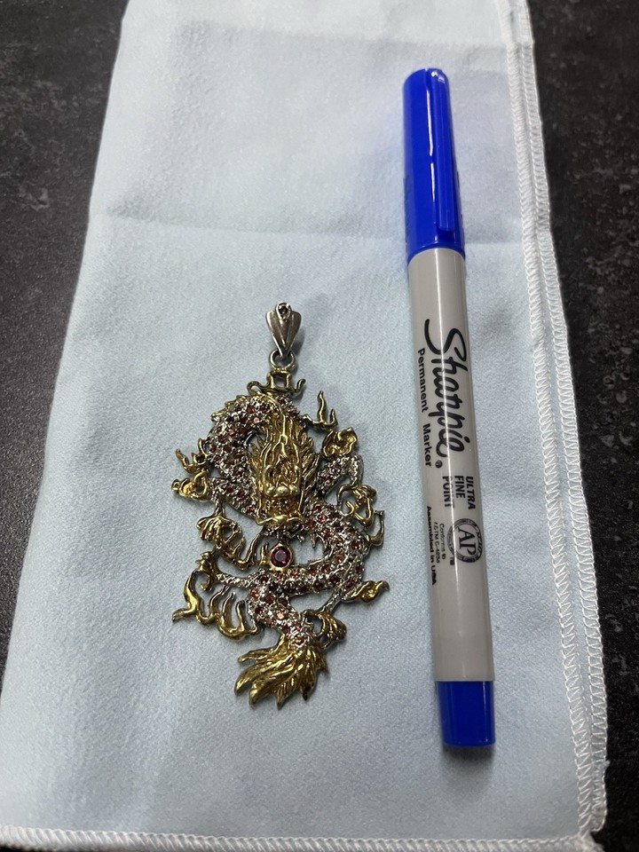 2-TONE RHODOLITE GARNET & SAPPHIRE DRAGON PENDANT .925 STERLING SILVER ...