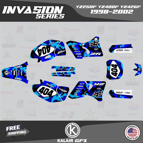 Graphics Kit for YAMAHA YZ250F YZ400F YZ426F 1998-2002 Invasion-Blue | eBay
