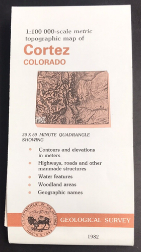 1982 Cortez Colorado CO Quadrangle Topo Map 30x60 Minute 1:100K Scale ...