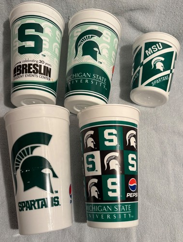 Plastic MICHIGAN STATE UNIVERSITY SPARTANS Drink CUPs Lot of 5 Breslin ...