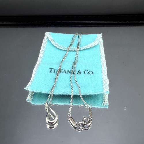 Tiffany & Co Elsa Peretti Teardrop Necklace 925 Silver 16in 2.2g w Blue ...