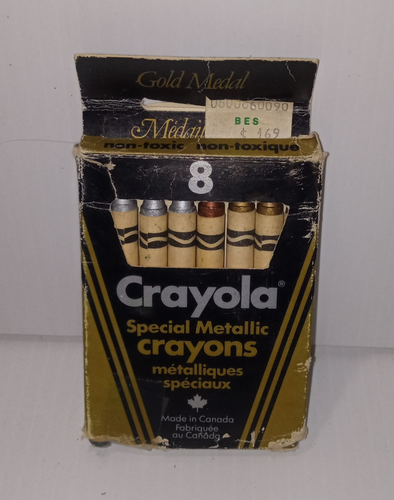 Vintage Crayola Special Metallic Crayons 8 Count Box Gold Silver Copper ...