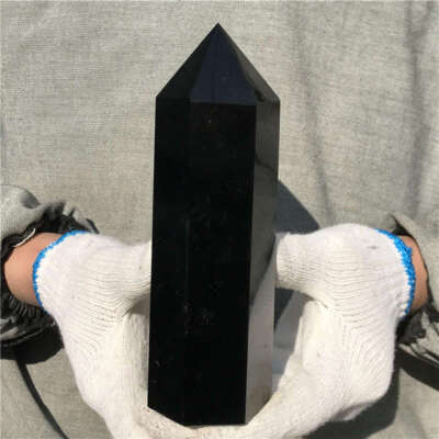 680g Natural Obsidian Obelisk Quartz Crystal Point Wand Tower Healing ...