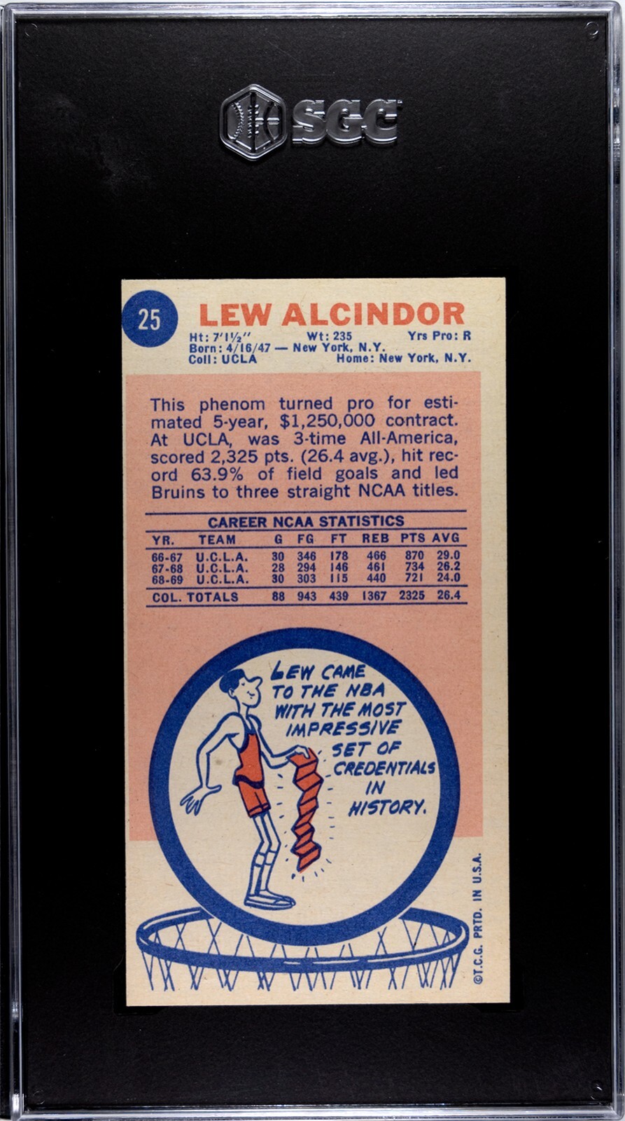 1969 Topps KAREEM ABDUL-JABBAR Rookie #25 Basketball Card SGC 5 EX Just ...