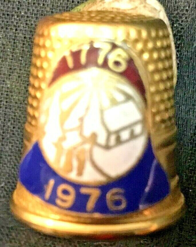 Brass Thimble 1776-1976 White Enamel Church Scene Liberty Bell-13/16 ...