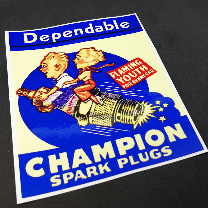 CHAMPION SPARK PLUGS Vintage Style DECAL, Vinyl STICKER, rat rod ...