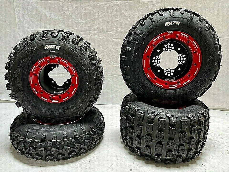 DWT G3 Beadlock Rims Maxxis Razr Plus MX Tires Front Rear YFZ450 ...