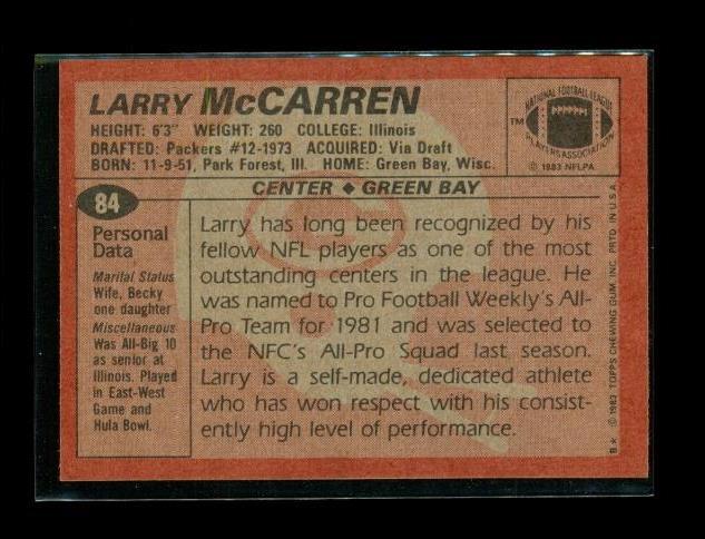 Vintage 1983 TOPPS NFC PRO BOWL Football Trading Card #84 LARRY ...