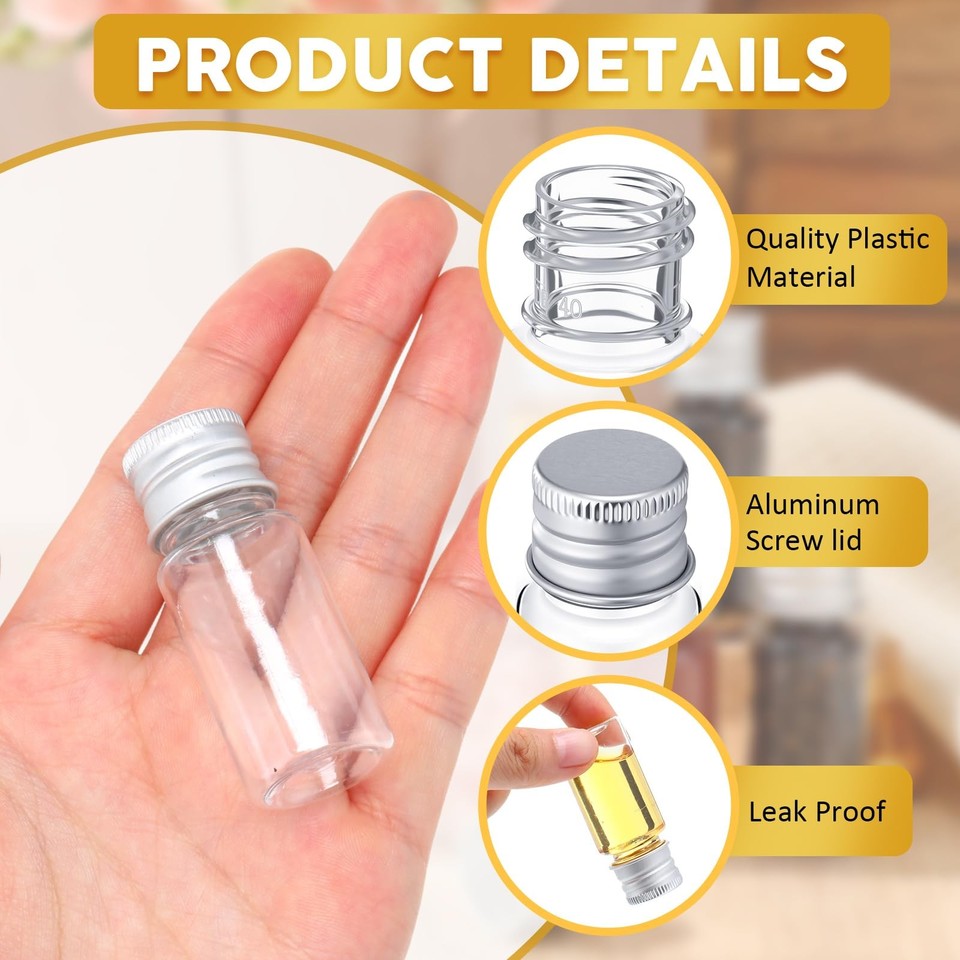 200 Pcs 10ml Mini Plastic Bottles Vials Tiny Jar with Aluminum Screw ...