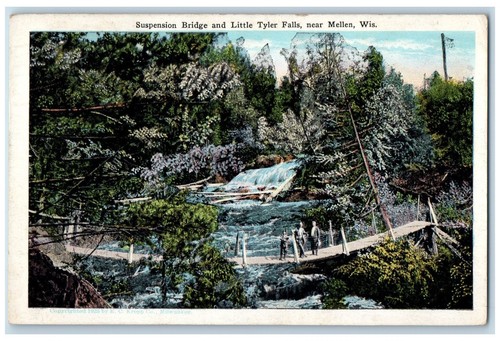 1930 Suspension Bridge Little Tyler Falls Mellen Hayward Wisconsin WI ...