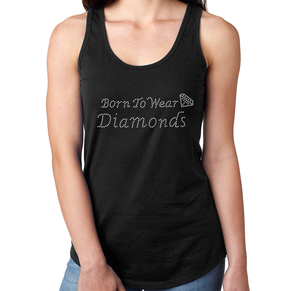 Womens T-Shirt Rhinestone Bling Black Fitted Tee Born to wear Diamonds ...