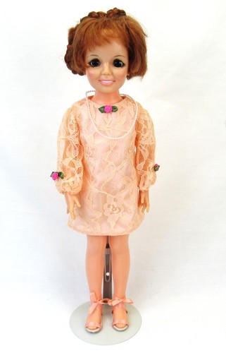 Crissy Doll vintage 1970s Ideal in handmade lace dress shoes and stand ...