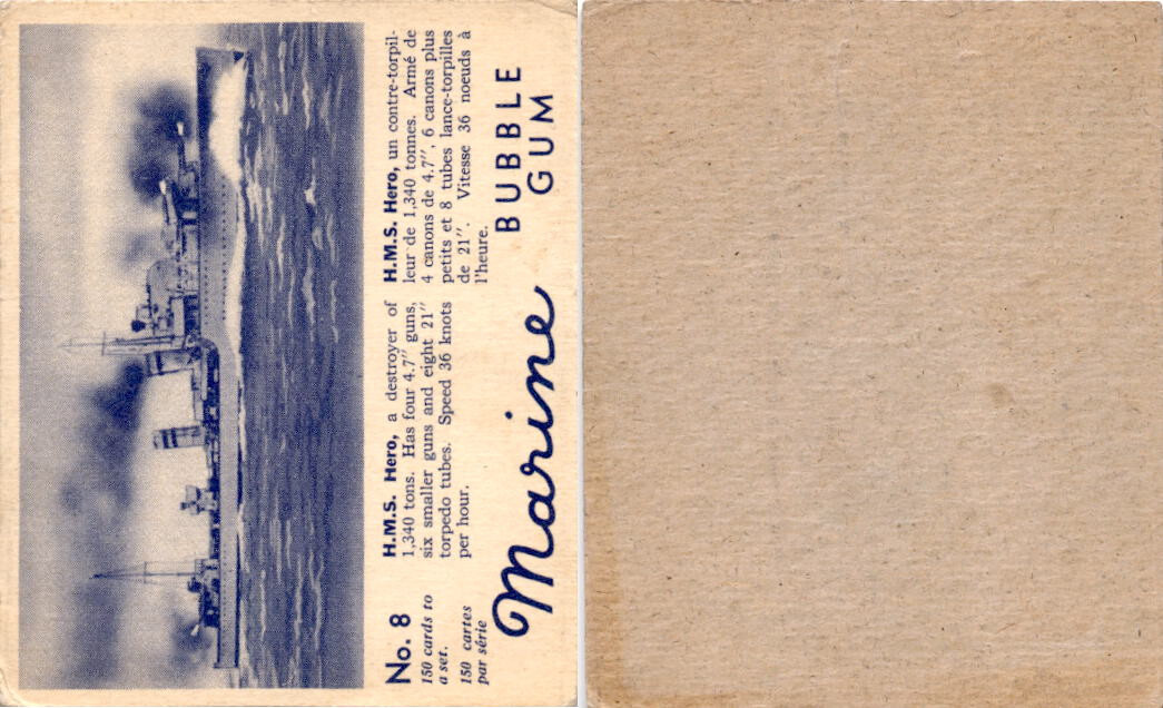 V403-1 World Wide, Marine Bubble Gum, 1944, #8 HMS Hero | eBay