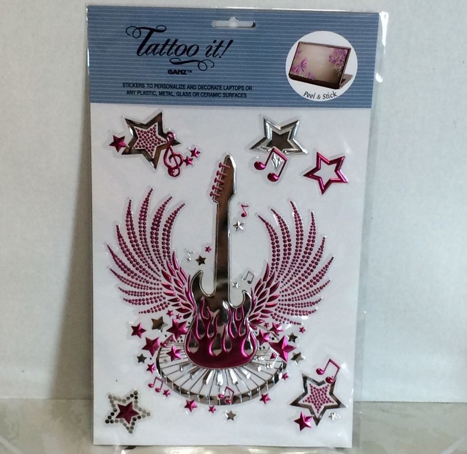 6 PCS Computer Sticker Vinyl Laptop Decal PC Case Mod Flaming Guitar ...