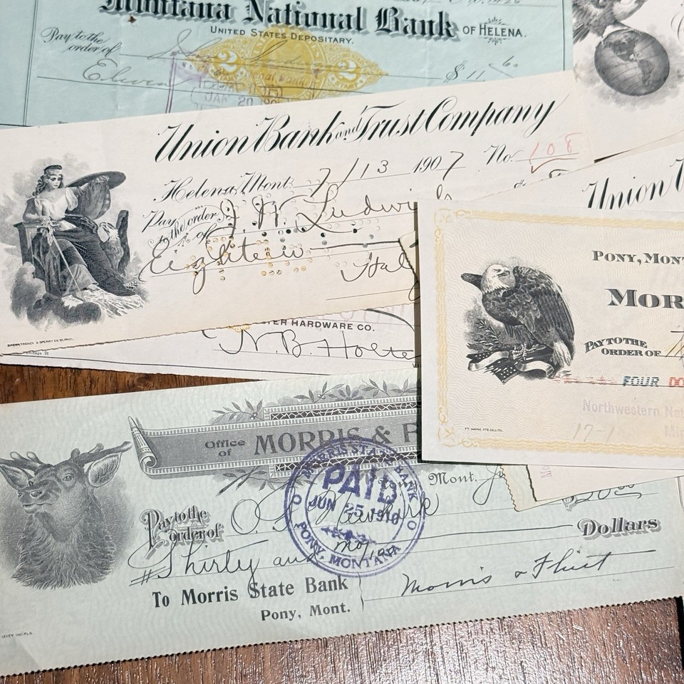 LOT OF MT Montana 1890/1900 Bank Checks/Cheques-Animals , Mining ...