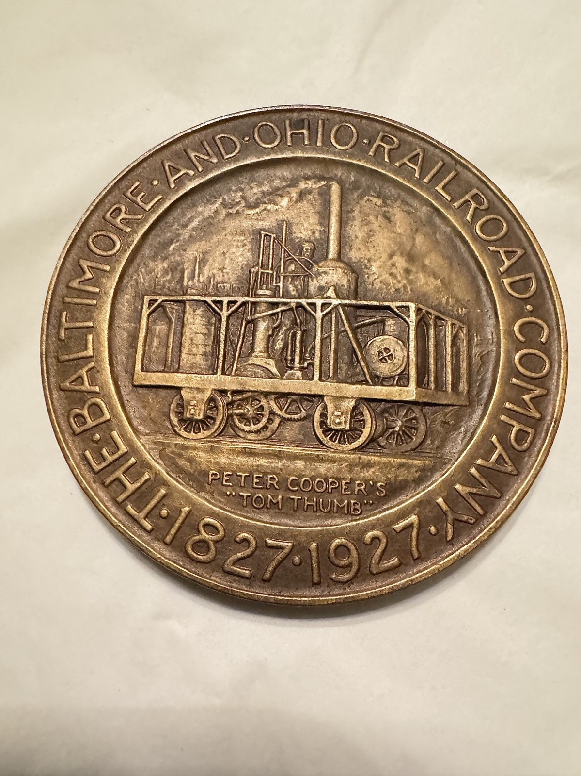 1827 1927 BALTIMORE & OHIO RAILROAD CO "TOM THUMB" 100 YEARS BRONZE 2 3 ...
