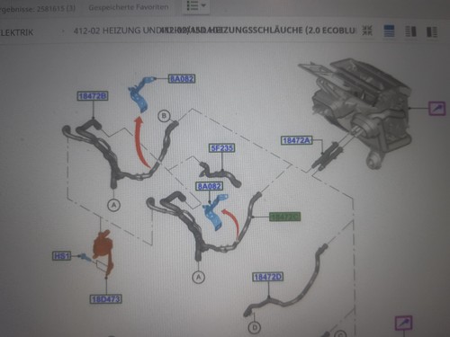 Heizungsschlauch am Wärmetauscher Ford Transit und Custom 2581615 KK21 ...