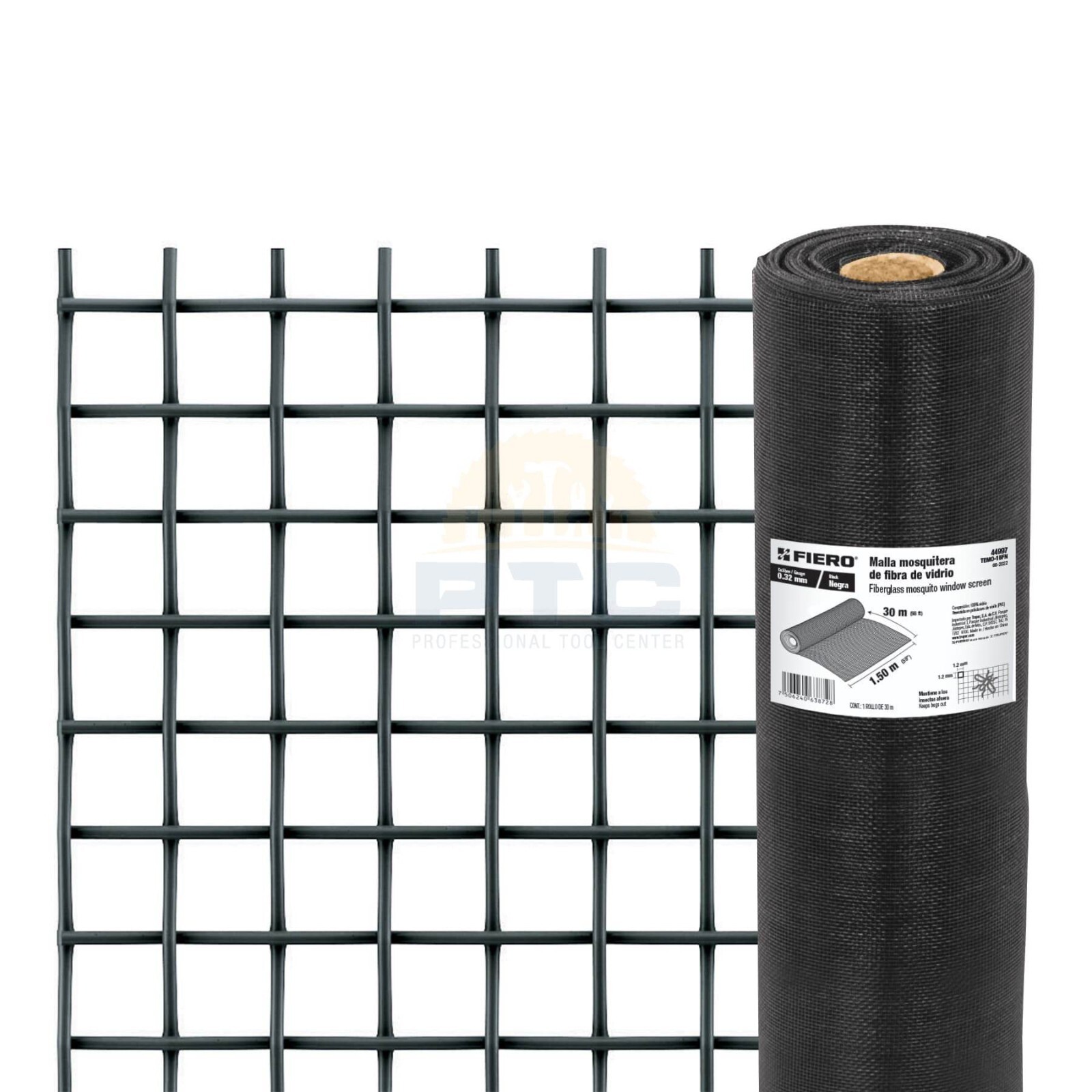 Fiero TEMO-15FN Roll of 30 m x 1.5 m black fiberglass mosquito netting ...