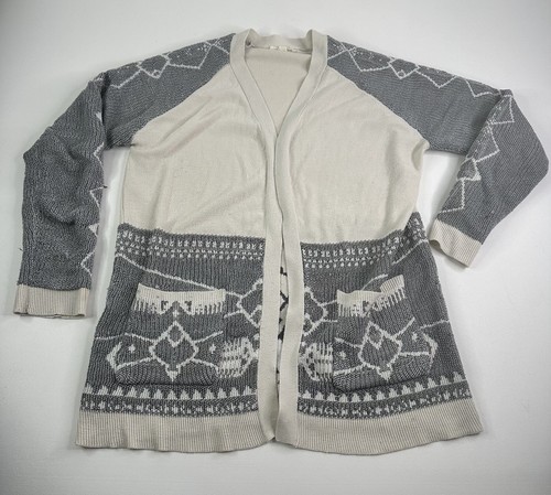 Hem & Thread Aztec Pattered Cardigan - Grey & White - Size Large | eBay