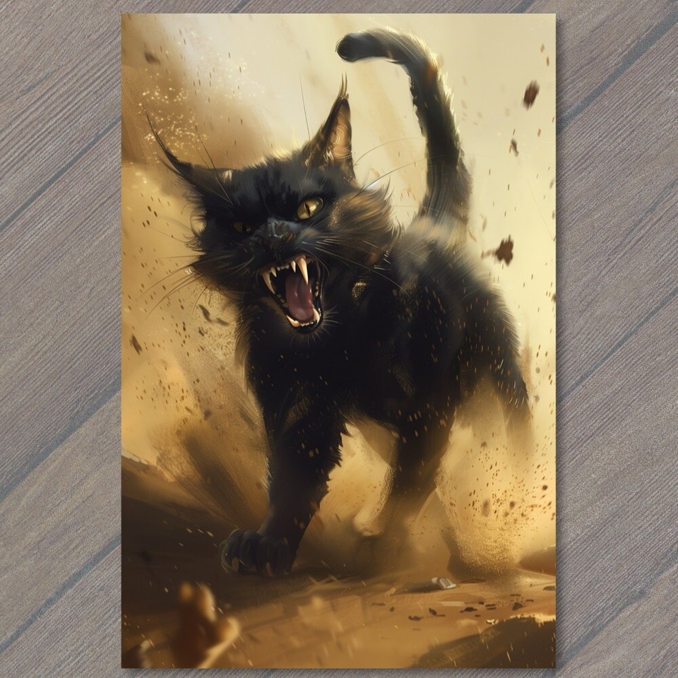 5x7" Black Cat Angry Weird Creepy Pet Unusual Cute Scary Strange Fun ...