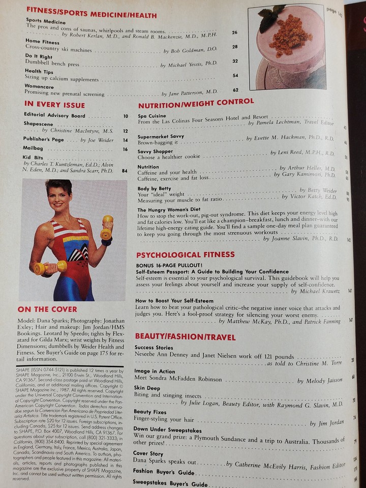 9/1987 Joe Weider's SHAPE magazine Dana Sparks CINDY CRAWFORD Howie ...