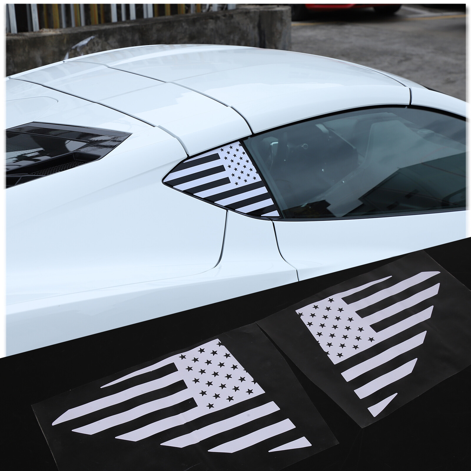 US White Flag Style Car Rear Side Window Sticker For Corvette C8 Coupe ...