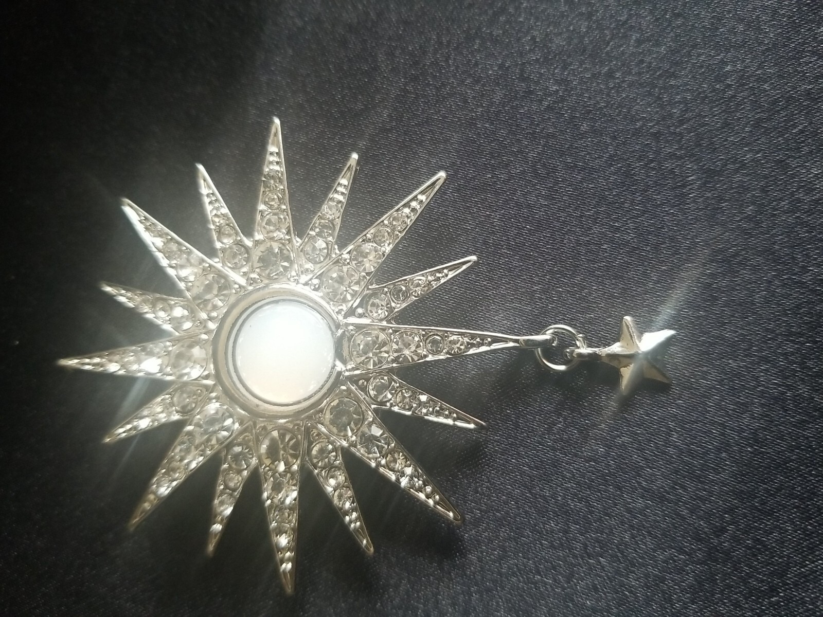 Victorian Style 16 Point Star BroochFaux Moonstone Ce… - Gem