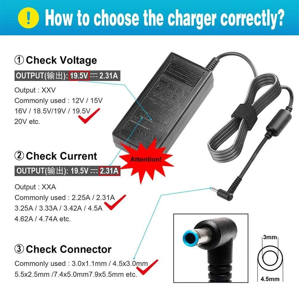 65W Laptop Charger for HP Pavilion – 19.5V 3.33A Blue Tip Power Adapter ...