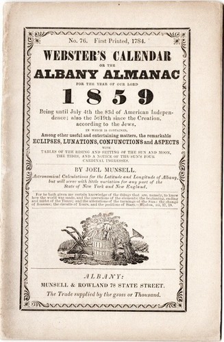 1859 Webster's Calendar or the Albany Almanac No 76 Nicest Group we ...