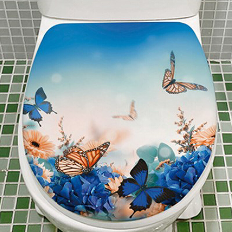 Rose Flower Butterfly Pattern Toilet Stickers Bathroom Decoration ...