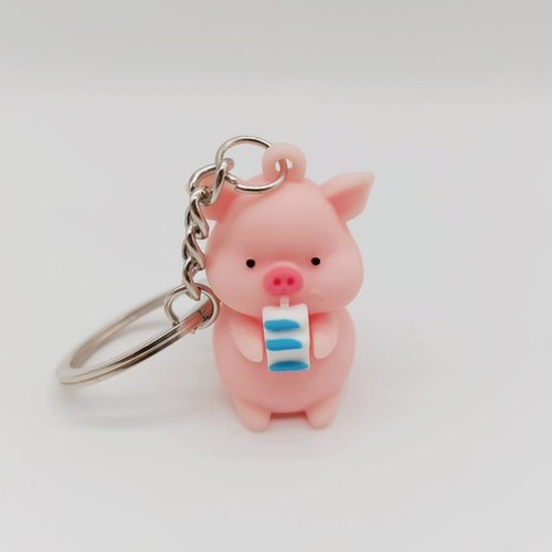 Cartoon Cute Raincoat Piggy Doll Keychain Holding Milk Pig Key Ring Bag ...